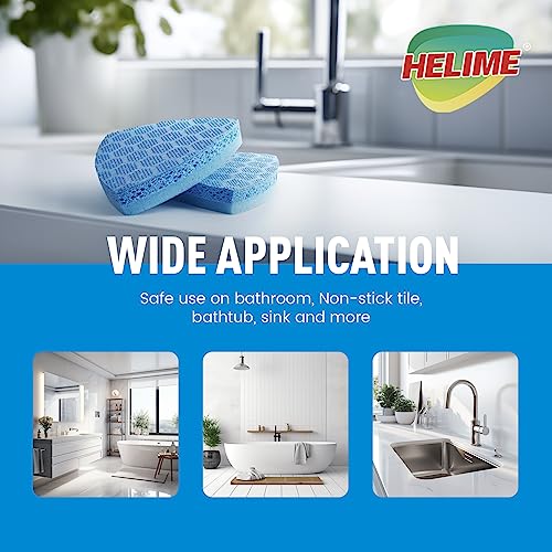 HELIME Scrub Dots Bathroom Sponge, Heavy Duty Non Scratch 3 Layer Cellulose Scrubbers, Reusable Bath Washing Scrubber, Magic Eraser Sponges Scour Scrub Pads for Clean Glass, Ceramic, Bathtub, Sink