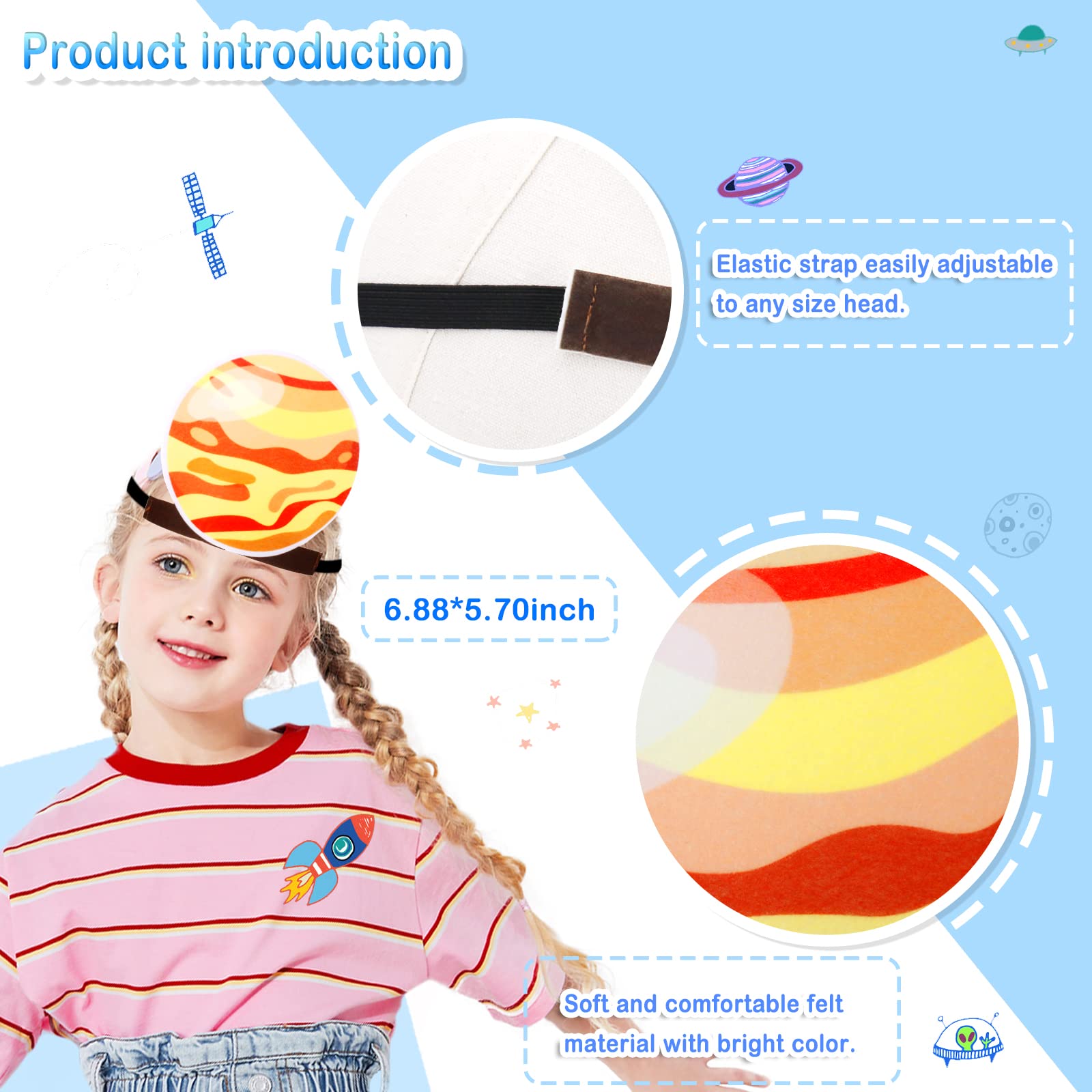 iROLEWIN 13 PCS Solar-System-Planets-Headbands for Toddler-Kids Outer Space-Party-Favors Hats Preschool Early Learning Interactive Storytelling Play Kit Gift for Boys Girls