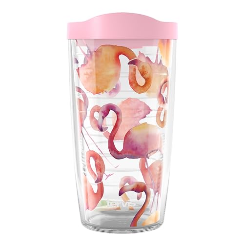 Tervis Flamingo Splash Made in USA Double Walled Insulated Tumbler Travel Cup Keeps Drinks Cold & Hot, 16oz, Classic