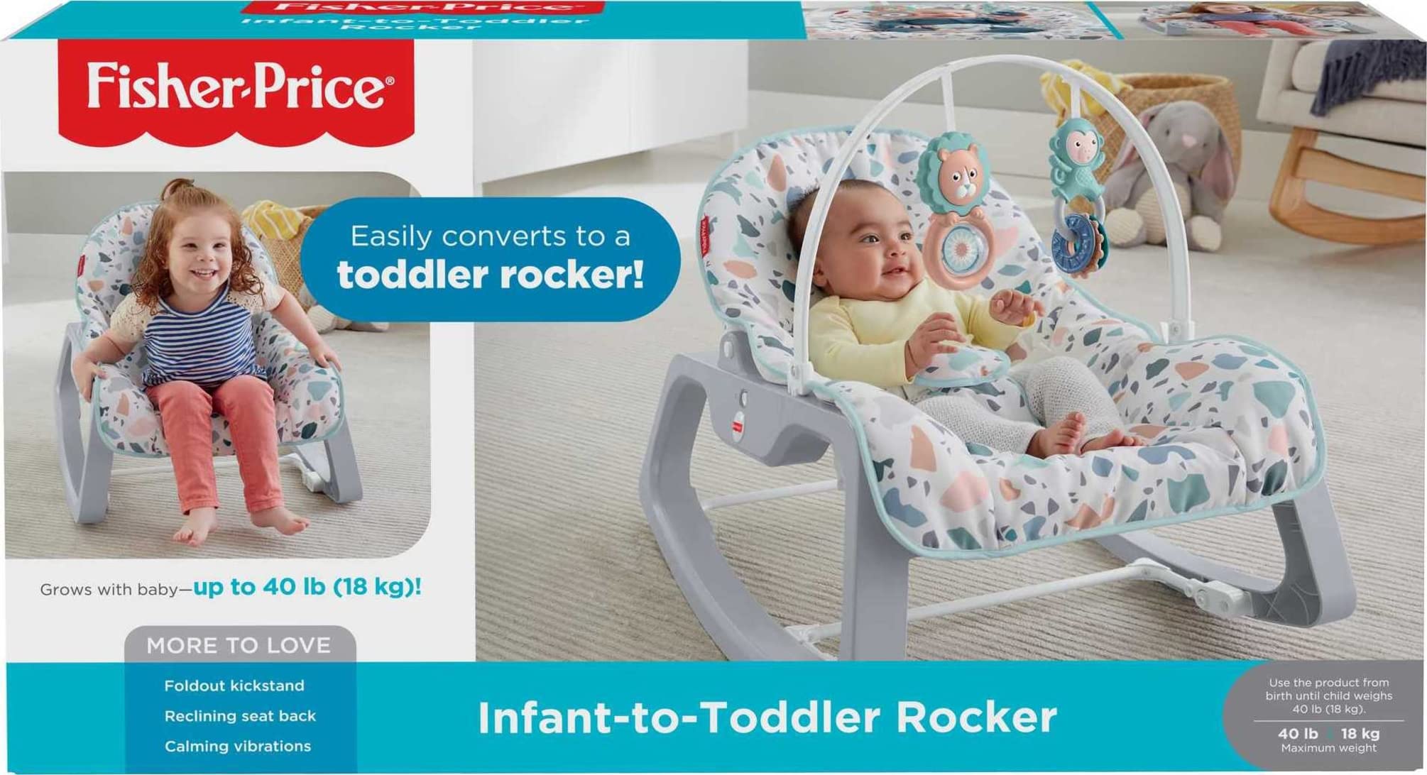 Fisher-Price Infant-to-Toddler Rocker Pacific Pebble, Portable Baby Seat, Multi, 24.13 x 5.25 x 13"