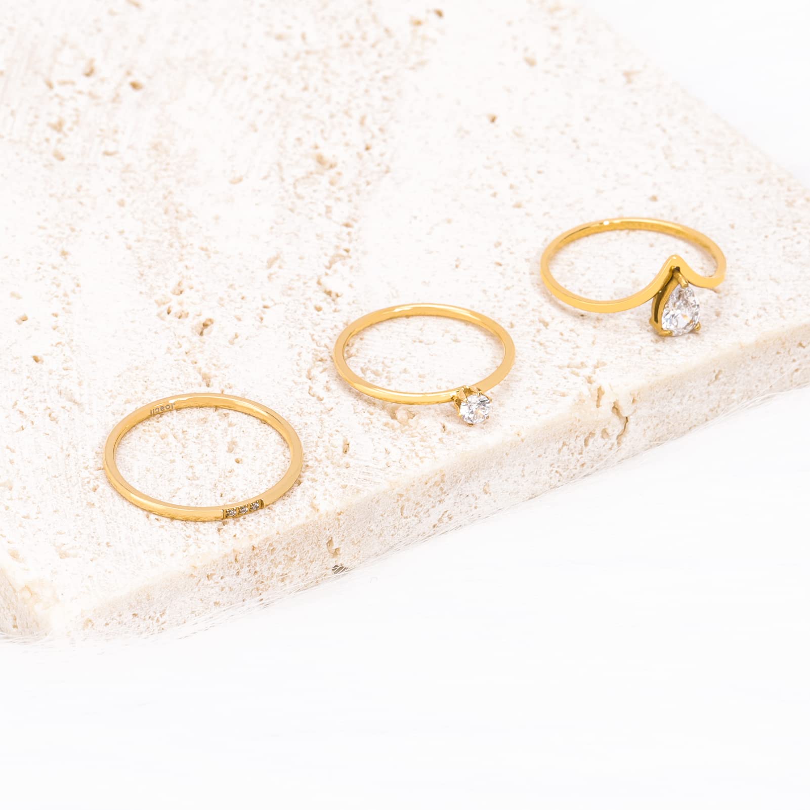 Joacii Gold Plated Stacking Waterdrop Eternity Wedding Rings Stackable Cubic Zircon Pear Promise Ring Set for Women Comfort Fit Size 7