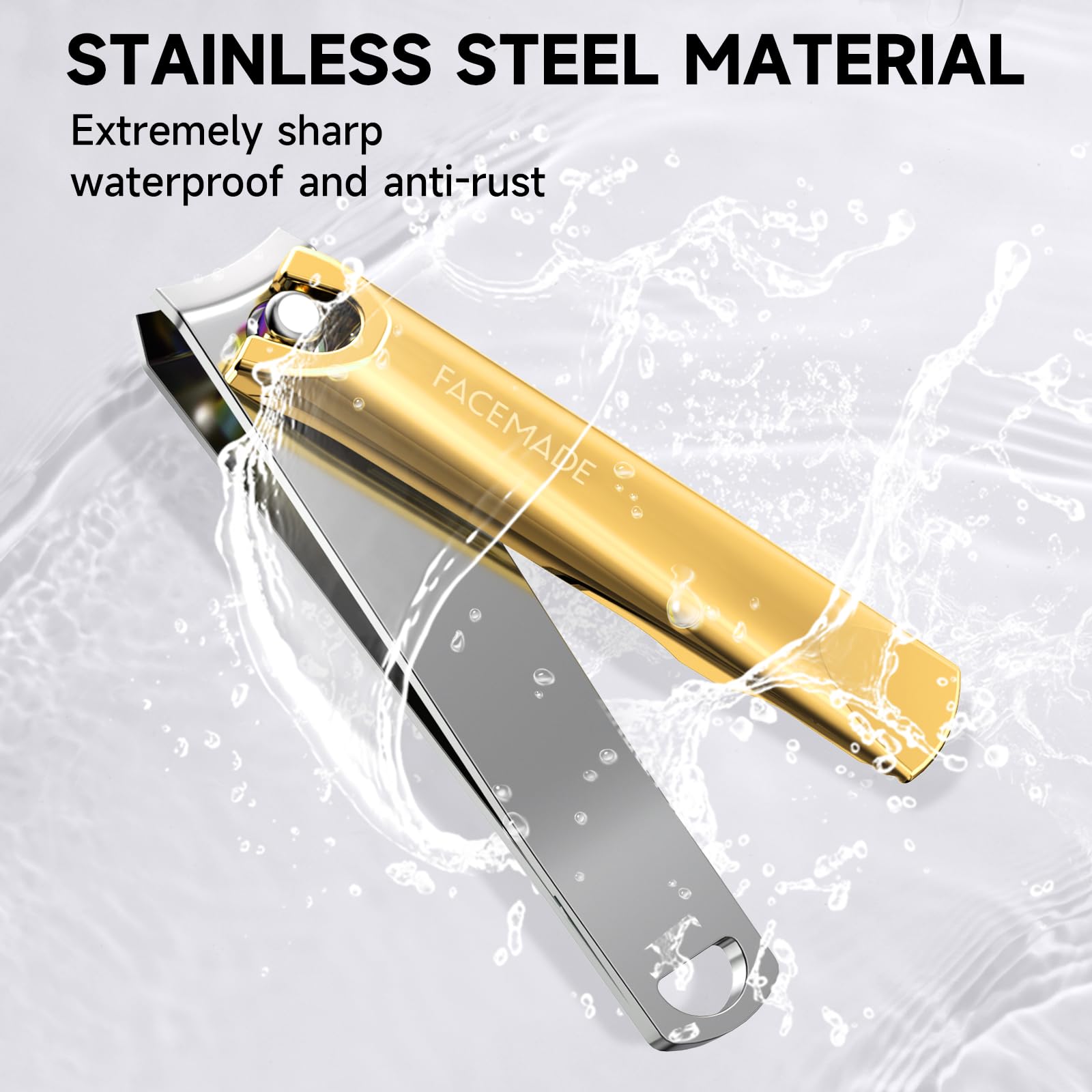 FACEMADE Nail Clippers Set - 2 Pack Premium Sharp Stainless Steel Fingernail & Toenail Clippers with Sturdy Travel Tin Case, Professional Manicure Kit Fingernail Tools for Nail Care (Light Gold)