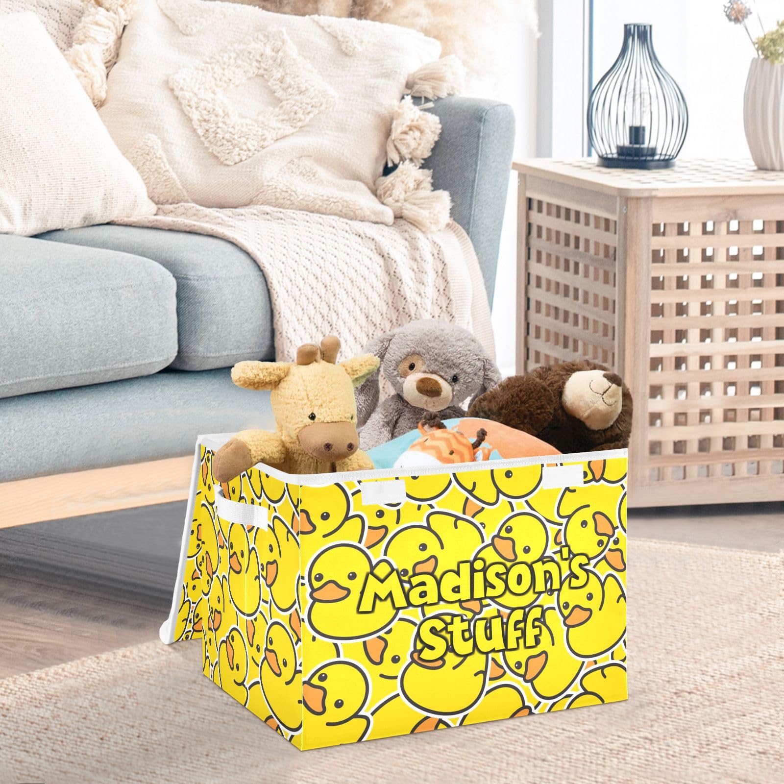 Sinestour Rubber Duck Custom Storage Bins with Lid Foldable Personalized Storage Basket Box with Handle Shelf Basket Closet Organizer for Bedroom Office Toy