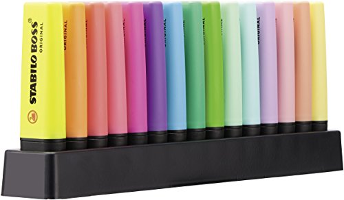 STABILO BOSS Original Fluorescent and Pastel Highlighters β Deskset of 15 Assorted Colours