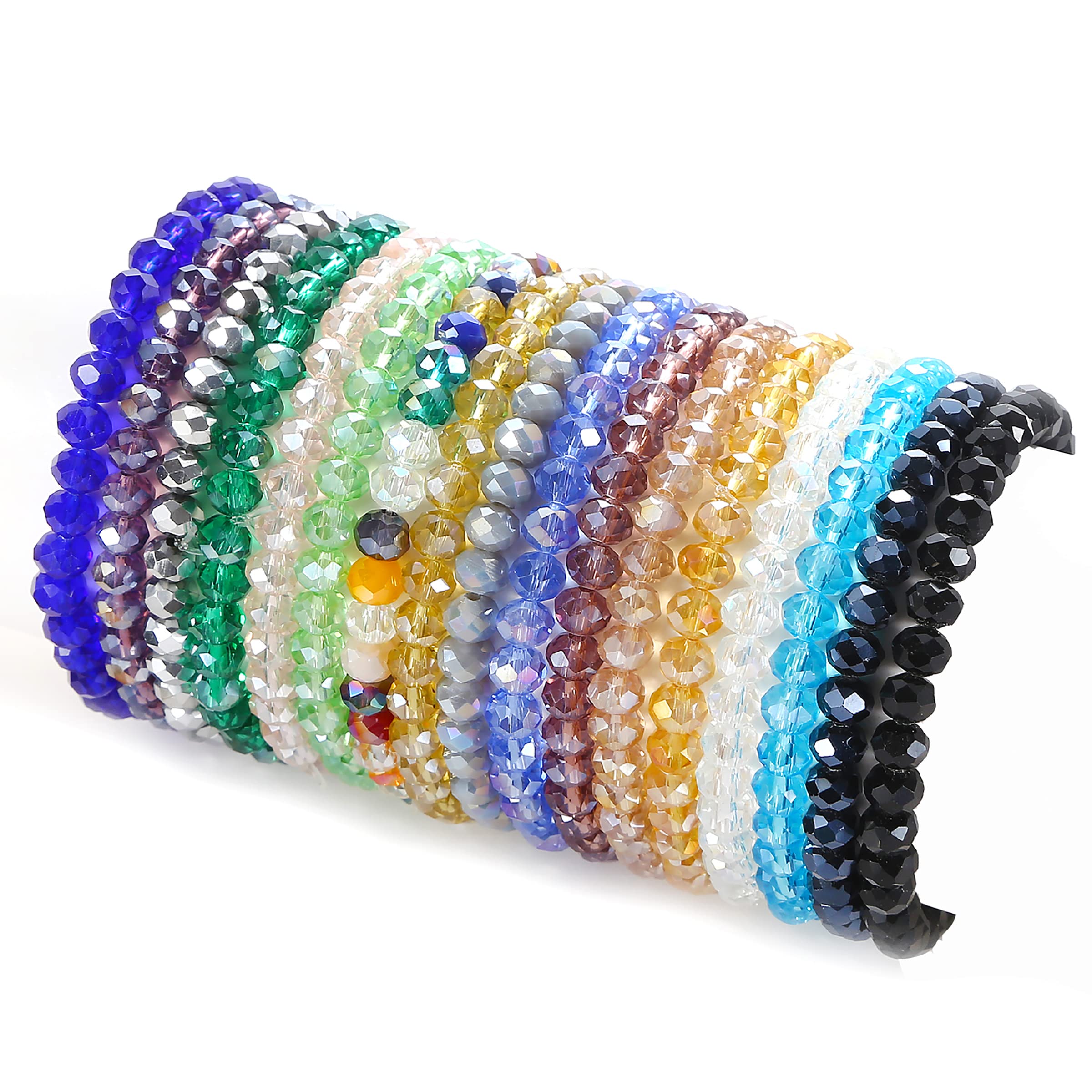 JEWPARK 17Pcs Beaded Bohemian Bracelet for Women Stacking Crystal Beads Bracelets Faceted Glass Beads Bracelets Sparkly Versatile Stretch Cuff Bangle Set 4x6mm