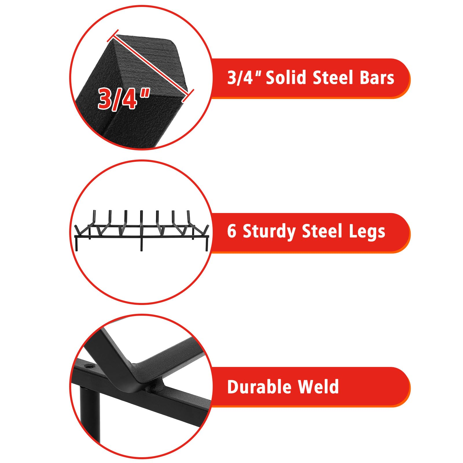 SINGLYFIRE Fireplace Grate 30 inch Solid Steel Fireplace Log Holder Fire Grate Wood Stove Holder Firewood Burning Rack for Outdoor Indoor Chimney Hearth