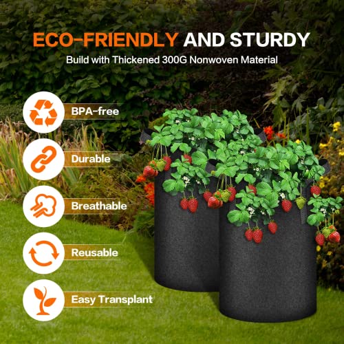 iPower 3 Gallon Heavy Duty Thickened Aeration Grow Bags Nonwoven Fabric Pots with Strap Handles Container for Gardening, 5-Pack Black