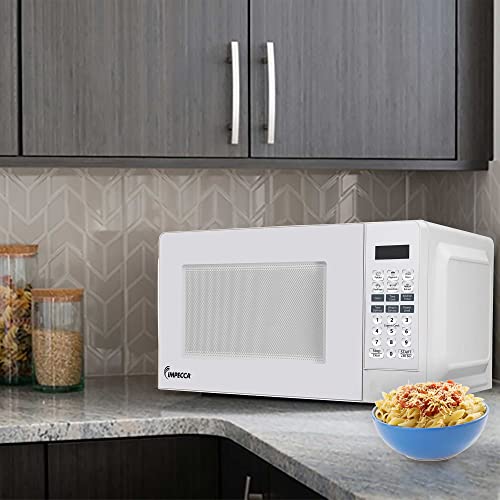Impecca CM-0772W Countertop Microwave Oven w/ 10 Power Levels, Child Lock, LED Lighting, 700Watt & 0.7 Cu. Ft., Convenient Cooking Controls and Touch Pad Panel, White Color
