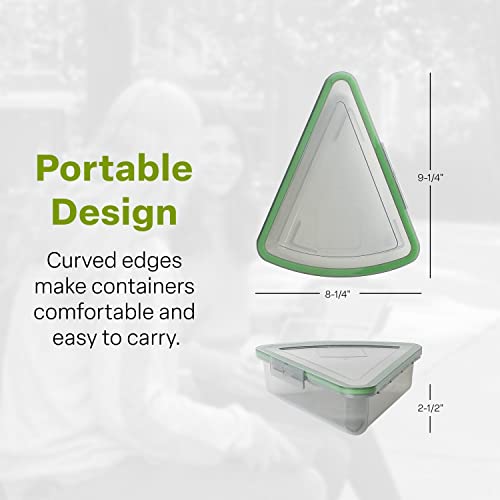 MyGo Container Pizza Slice To-Go Compartment Container, 9-1/4" X 8-1/4" X 2-1/2", Reusable, Microwave Safe, NSF Certified, Smoke/Green