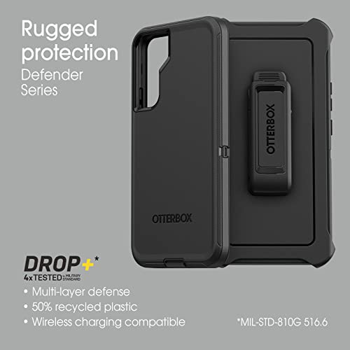 OtterBox Galaxy S22+ Defender Series Case - BLACK, rugged & durable, with port protection, includes holster clip kickstand