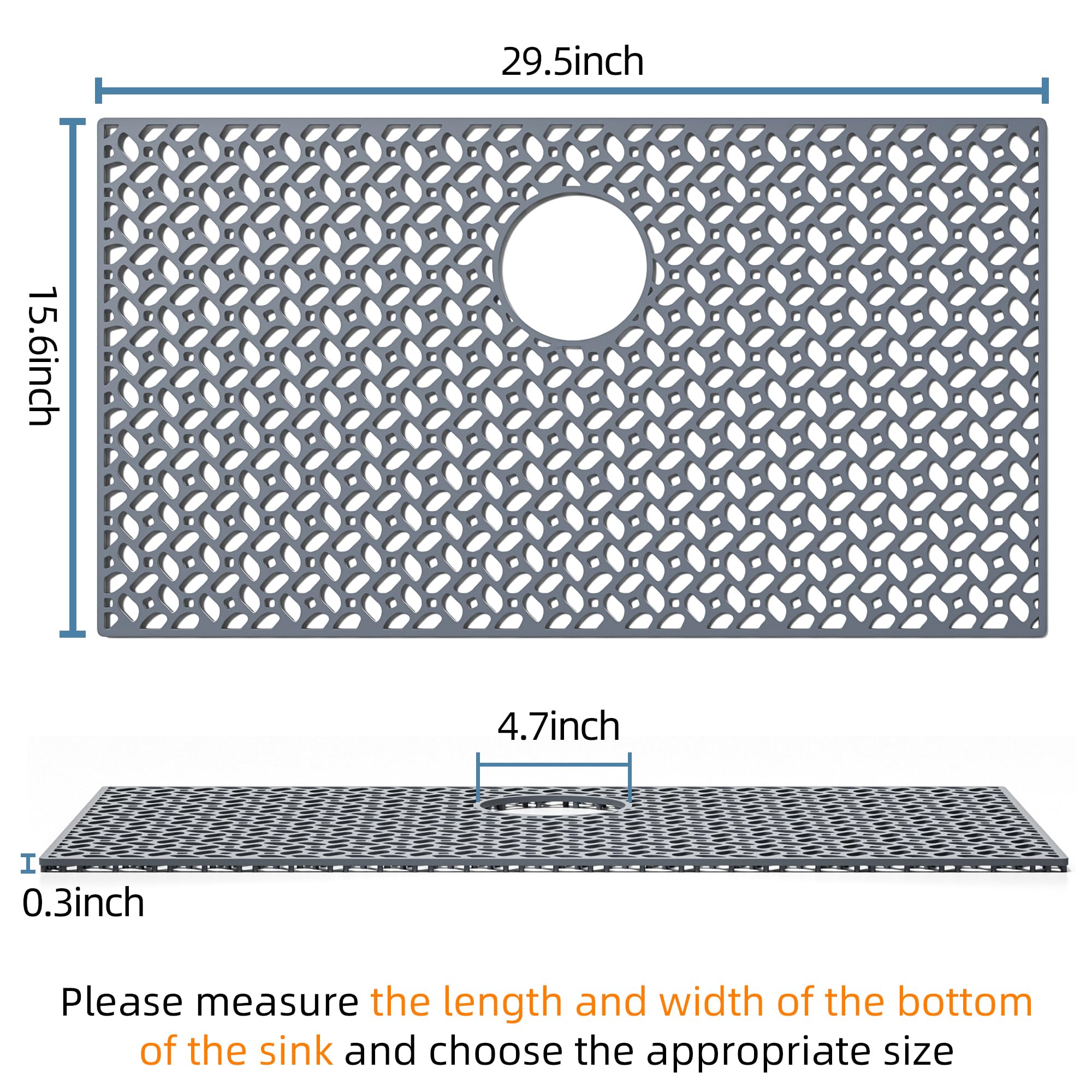 Sink Mat Protector for Kitchen Sink, JUSTOGO 29.5" x 15.6" Silicone Kitchen Sink Protector Grid for Stainless Steel Sink with Rear Drain, Heat Resistant