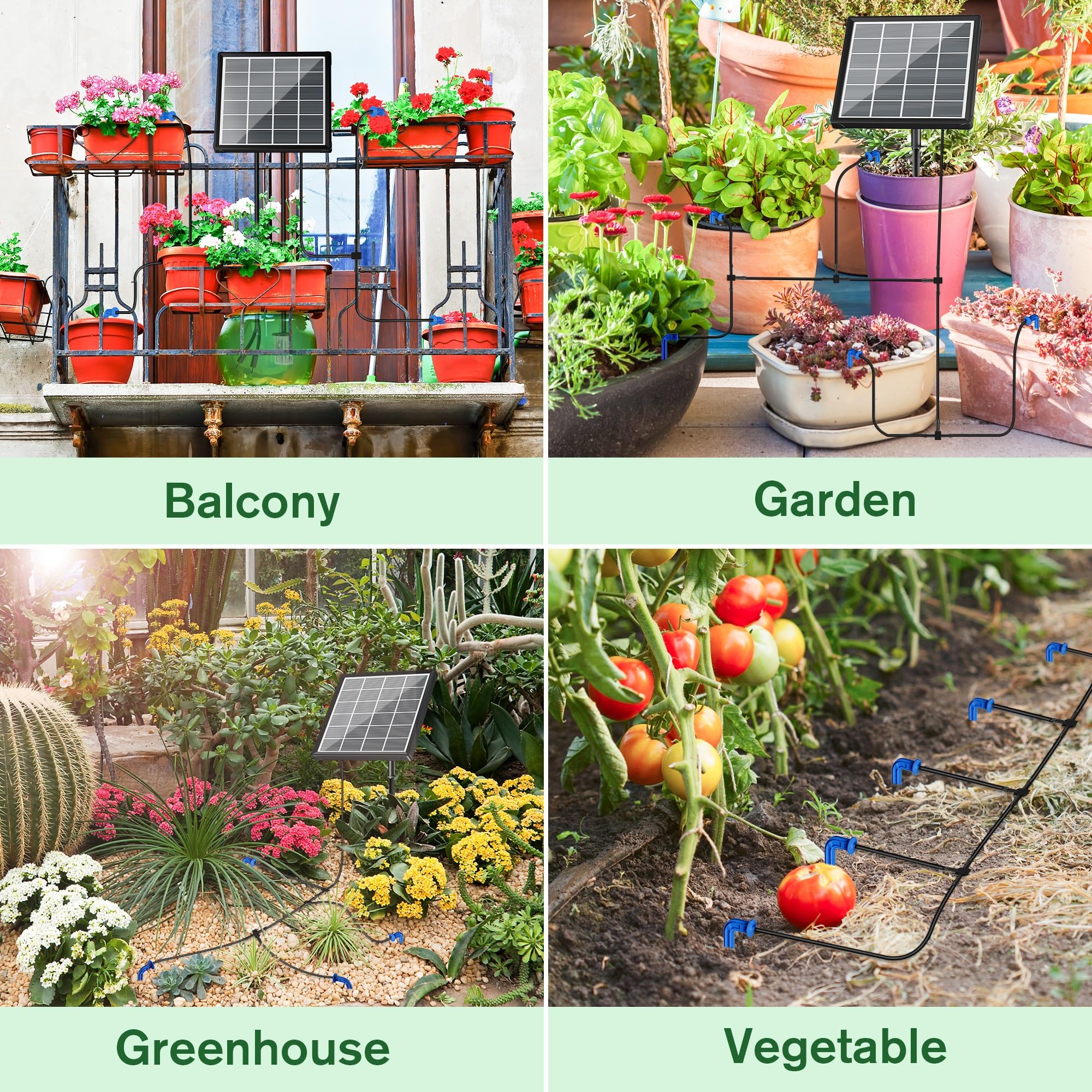 NFESOLAR Solar Drip Irrigation System Outdoor with 2200mAh Battery Backup, 6 Timing Modes, Supported 15 Pots Plants, Solar Watering System for Garden Green House