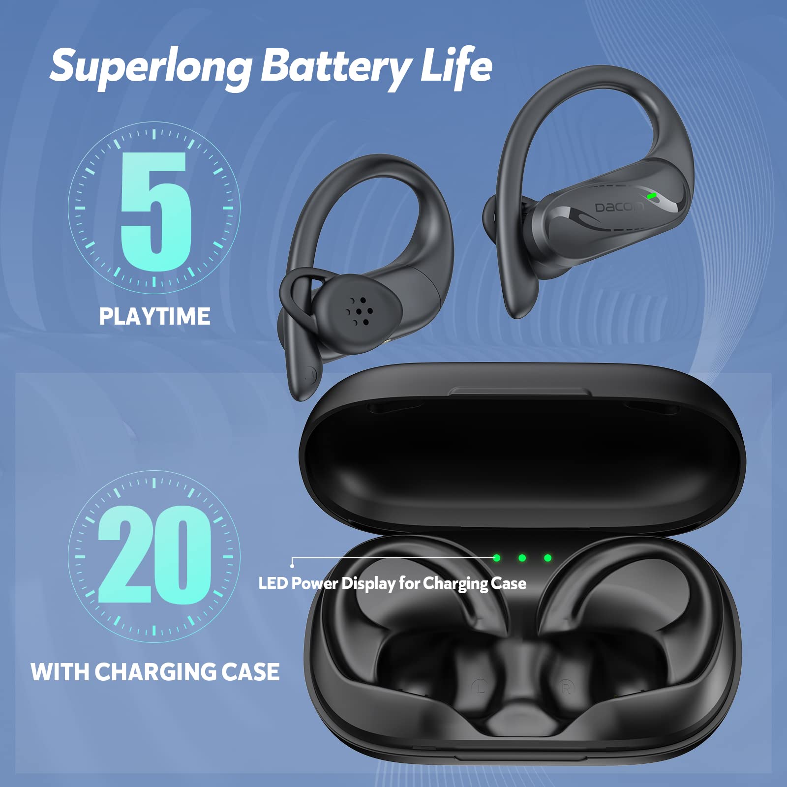 iqua Bone Conduction Headphones Waterproof Bluetooth 5.3 Sport Headphones,True Wireless Earbuds with Earhooks,Bone Conduction Earbuds with Mic Half Open Ear Headphone for Running Cycling (B-Black)