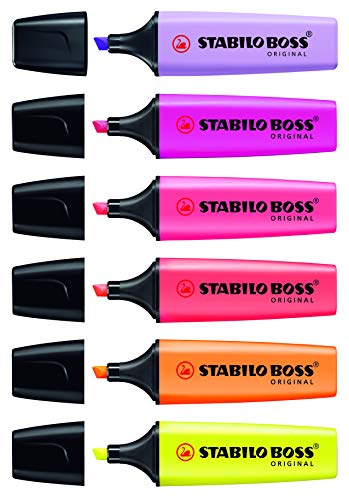 STABILO Highlighter BOSS ORIGINAL & Pastel - Wallet of 6 - Assorted Colours