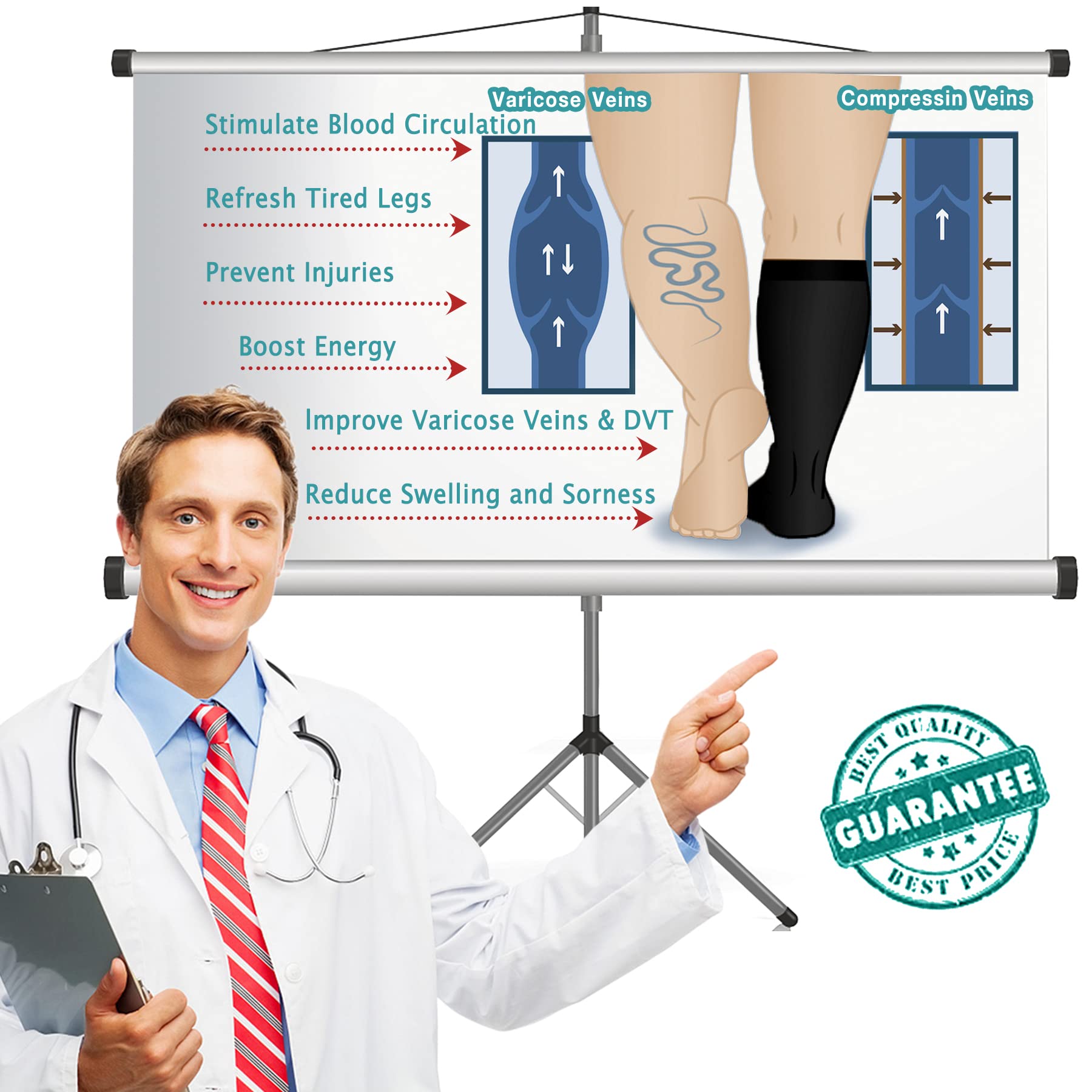Iseasoo Plus Size Compression Socks for Men and Women-3 pairs Wide Calf Knee High Compression Stockings Support for Circulation,Nurses, Running 4XL