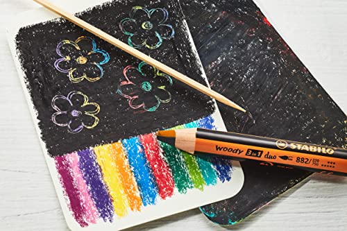 STABILO Multi-Talented Pencil Woody 3 in 1 Duo - Pack of 5 - Assorted Colours with Sharpener, Multicolor