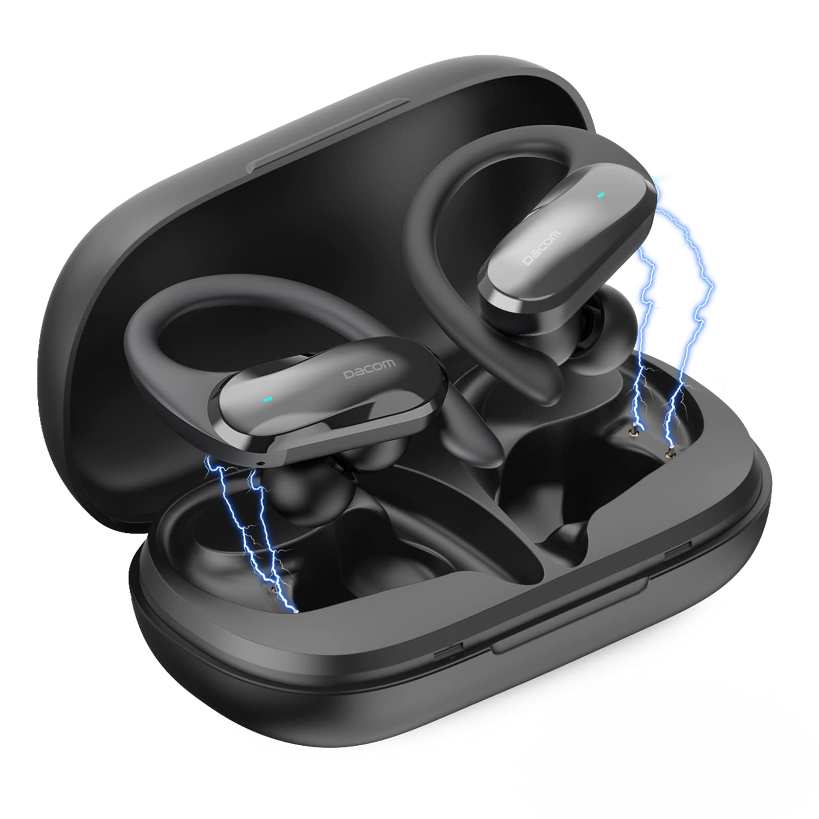 iqua Sport Earbuds with Earhooks Anti-Fall, Wireless Workout Headphones with 500mah Charging Case 30H Playtime, Sweatproof Running Earbuds Bluetooth Deep Bass 13mm Driver, Headset for Cycling (Black)