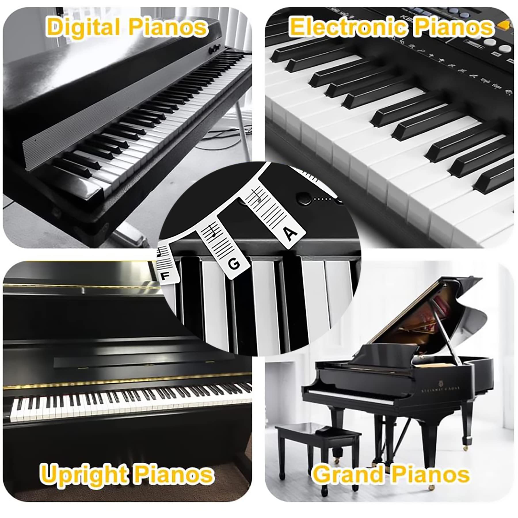 KYHSOM Piano Notes Guide for Beginner | Removable Piano Keyboard Note Labels for Standard Size 61/88 Key Pianos | Silicone Material | Say Goodbye to Traditional Piano Stickers (Black white)