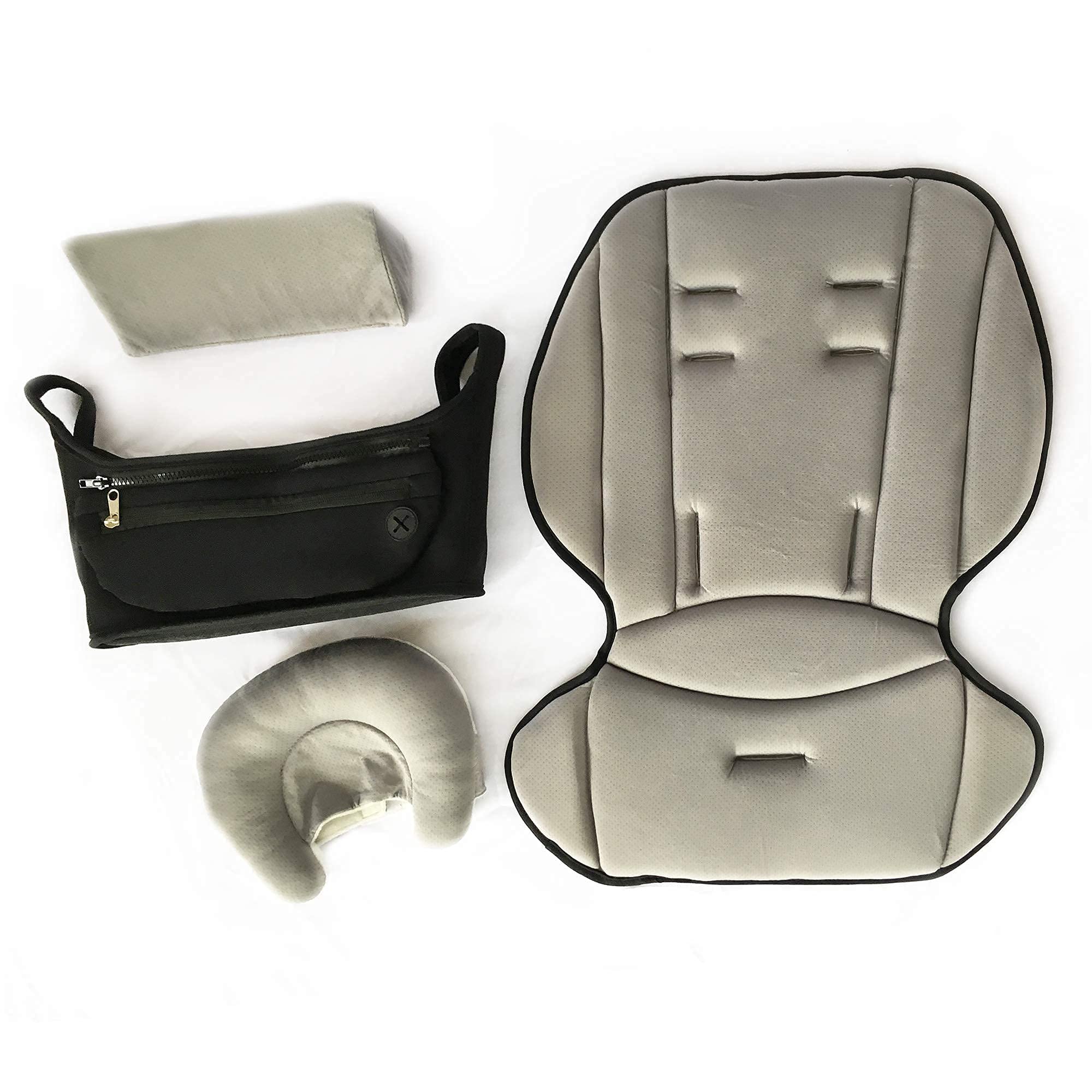 Farnodbaby Infant Baby Stroller Insert Compatible with UPPAbaby VISTA CRUZ MINU G-Link G-Luxe + Stroller Organizer Set | Affordable Stroller Accessories Set | Bundle: 4 Items (Grey-Black)
