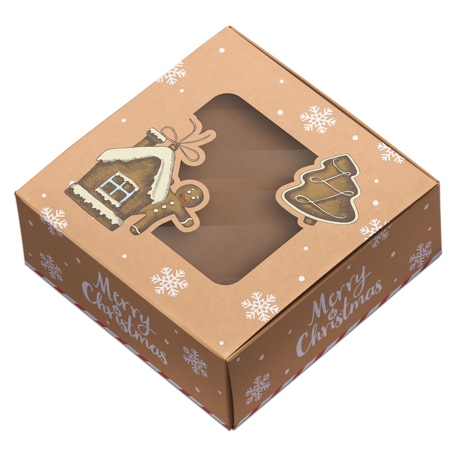 HeroFiber Christmas Cookie Boxes With Window and Lid (Gingerbread House & Santa Themed)