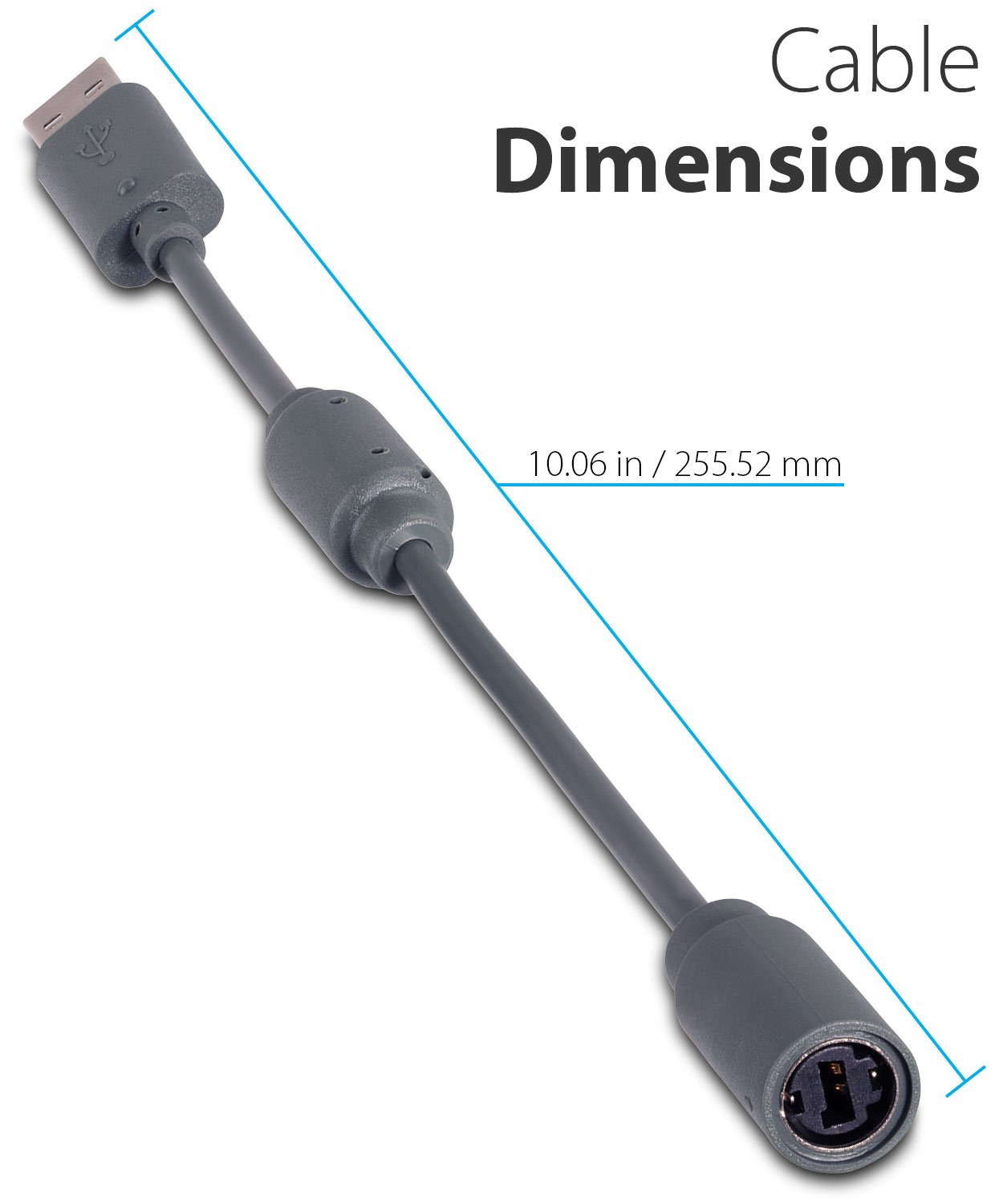 Fosmon Replacement Dongle USB Breakaway Cable for Xbox 360 Wired Controllers - Dark Grey (1 Pack)