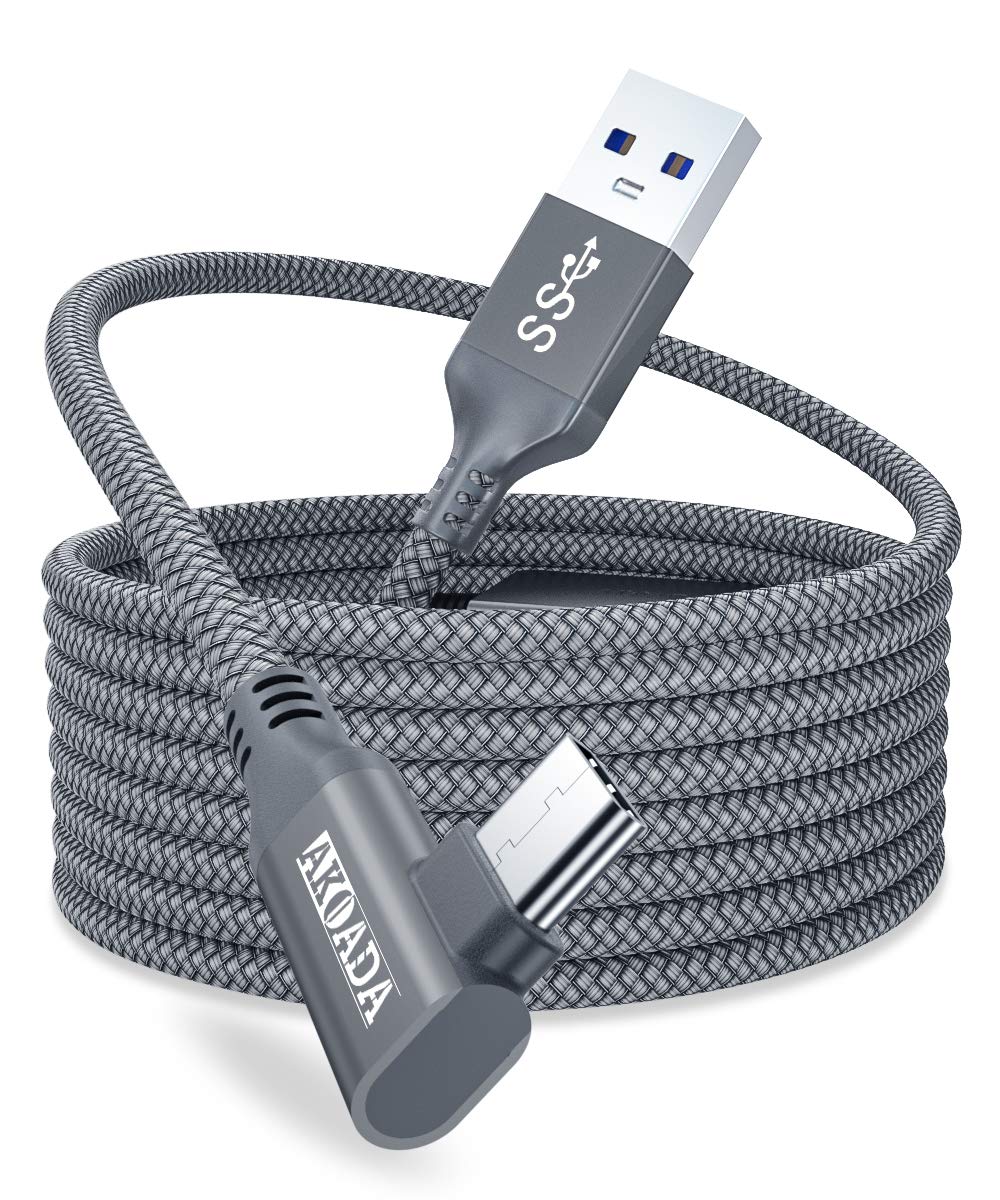 for Oculus Quest 2 Link Cable 20ft/6M, YOSE for Oculus Link Cable with Signal Booster, 90 Degree Angled High Speed Data Transfer & Fast Charging Cable for Oculus Quest VR Headset and Gaming PC(Grey)