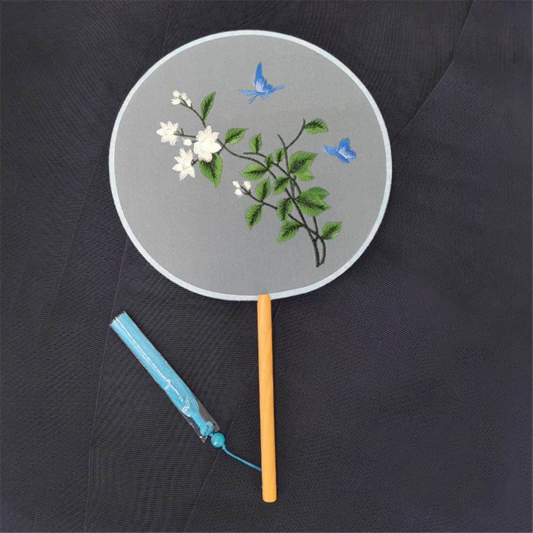 Lmtossey 1PC Women Dancing Embroidery Flower Handheld Fan Vintage Translucent Chinese Style Round Silk Fans New #A