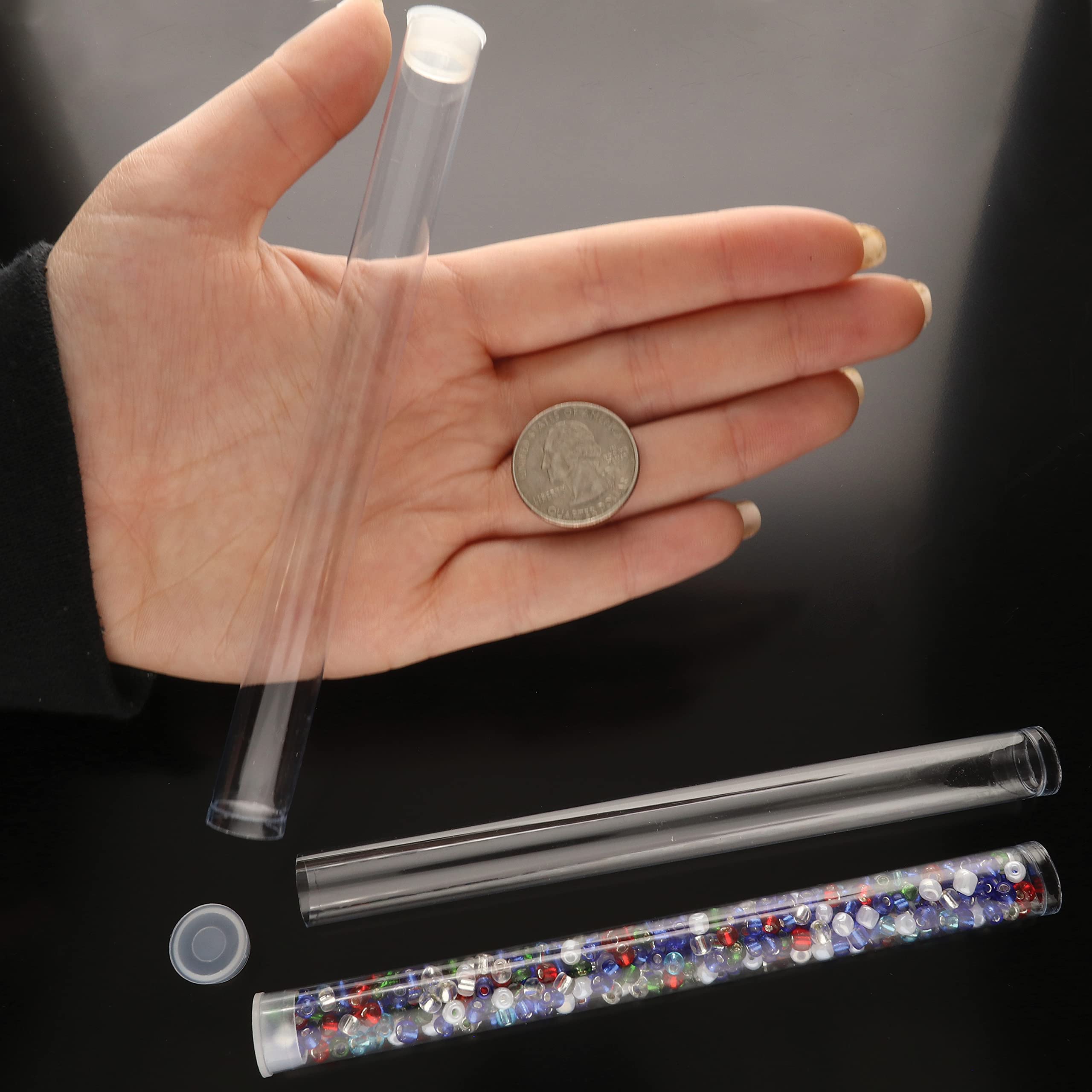 The Beadsmith Clear Plastic Tubes - 6-Inch-Long Round Tubes, 9/16 Inches in diameter - Flat Caps - Use for Beads, Bath Salts, Wedding & Party Favors, Home or Office Storage - Bag of 20