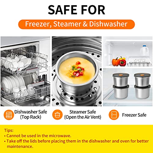 Stainless Steel Metal Food Storage Containers with Lids 440 * 3 Food Preservation Lunch Box Containers Leak-proof Light Easy Set with Air Vent Snack Boxes for People, Kitchen Storageā¦