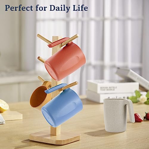 Wrova 16oz Wheat Straw Cups with handles set of 6-Plastic Cups Reusable-Unbreakable Wheat Straw Cups-Dishwasher Safe & Microwave Safe-Ideal Mugs for Tea,Coffee,Camping,RV-Vibrant Color