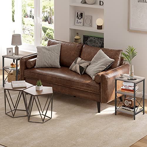 TUTOTAK End Table, Tall Side Table, End Table with Storage Shelves, 3-Tier Slim Table, Steel Frame, for Living Room, Study, Bedroom TB01BG018