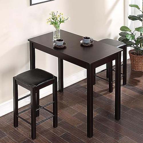 Uolfin Counter Height Dining Set for 2, Bar Table and Stools, Rubber Wood, 42" L Ć 22" D Ć 36" H