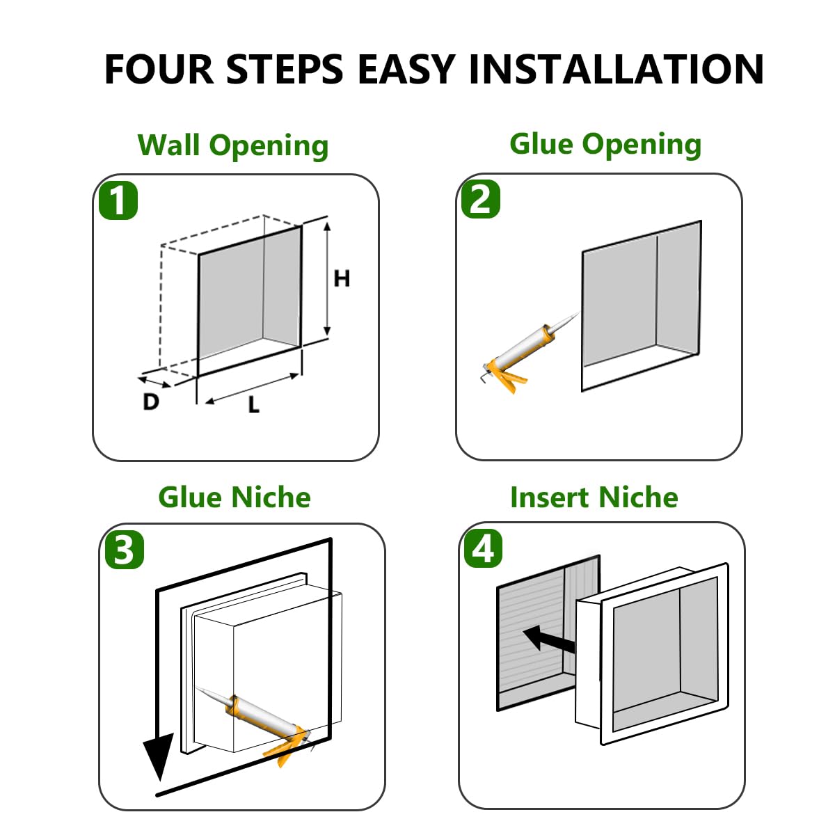 swift horse Black Double Layer Stainless Steel Shower Niche, 16" X 20" No Tile Needed Wall Niche Double Shelves, Recessed Niche Shower for Bathroom Storage Over Mount Installation
