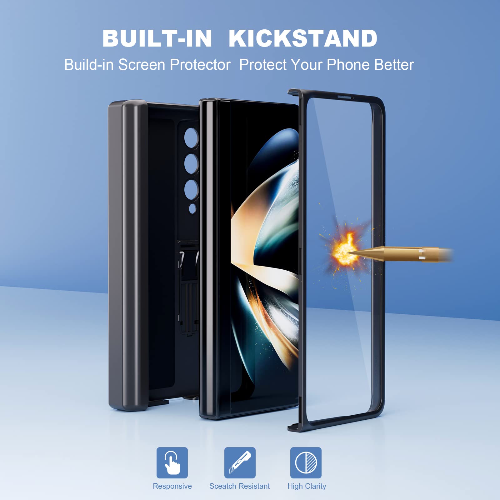 Ni-SHEN for Samsung Galaxy Z Fold 4 Case Hinge Protection Build in Hidden S Pen Holder/Front Tempered Glasss Screen Protector Shield with Kickstand Magnetic Full Protective Cover