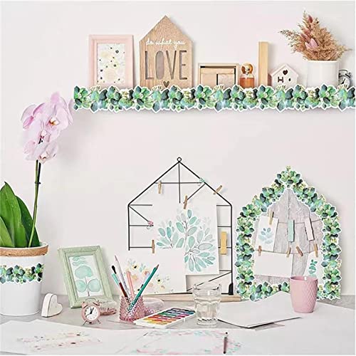 Eucalyptus Border Bulletin Board Classroom Boho Bulletin Wall Decor Trim Border Decor Wall Decals Border Tropical Leaves Greenery Wall Decoration (Eucalyptus Style, 49ft)