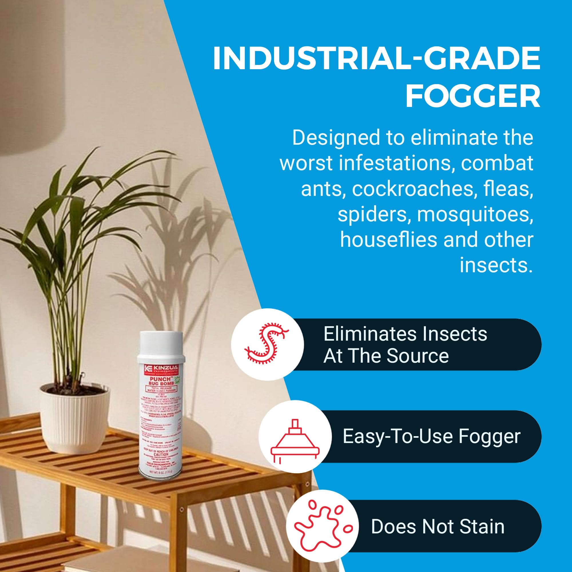 Kinzua Environmental Punch Bug Bomb, Insect Fogger Kills All Mosquito, Cockroach, Flea, Ant, Spider & More, Insect Foggers for Indoor & Outdoor Use, Non-Staining, Water-Base Formula, 6 oz, Pack of 3
