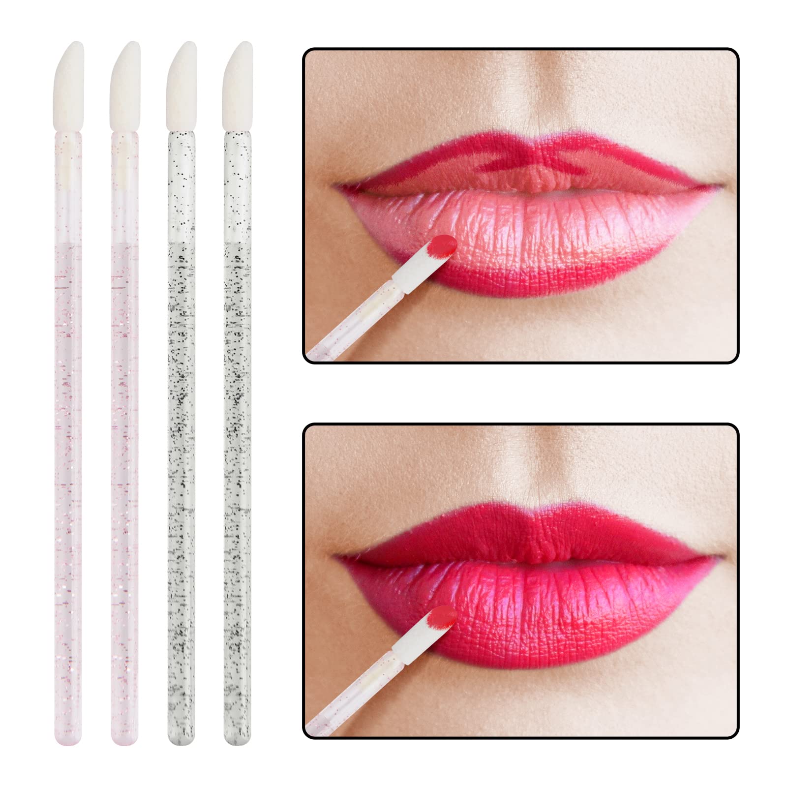 Kirecoo 200PCS Lip Applicators Disposable - Glitter Crystal Lip Wands, Lip Brush, Lip Gloss Wands, Lipstick Applicator Wands, Makeup Applicator Beauty Tool Kits (Black+Pink)