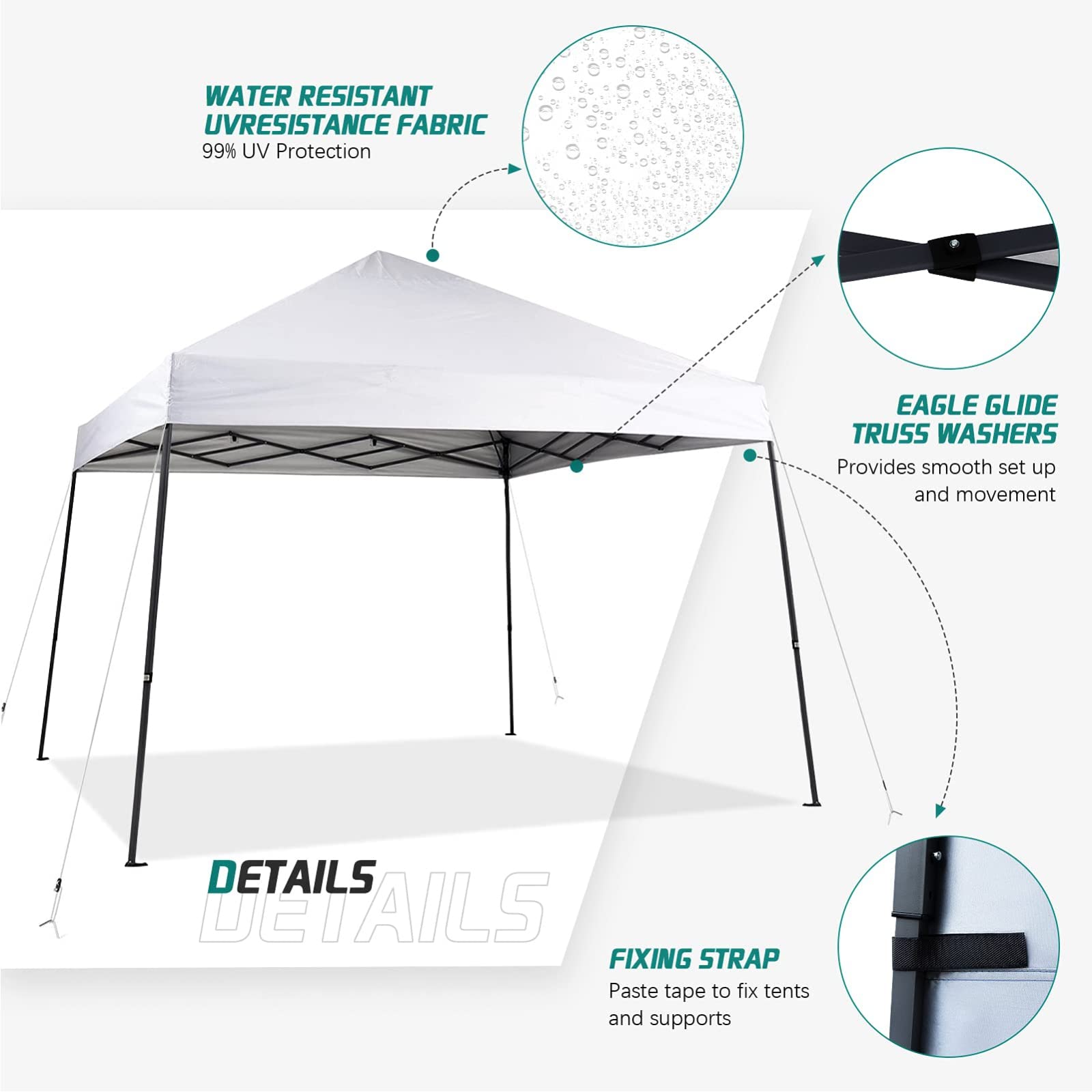 Ifwind 8X8 FT Pop Up Canopy Tent, Outdoor Instant Slant Legs Sun Shelter with Carrying Bag Portable for Patio Deck Garden and Beach(White)
