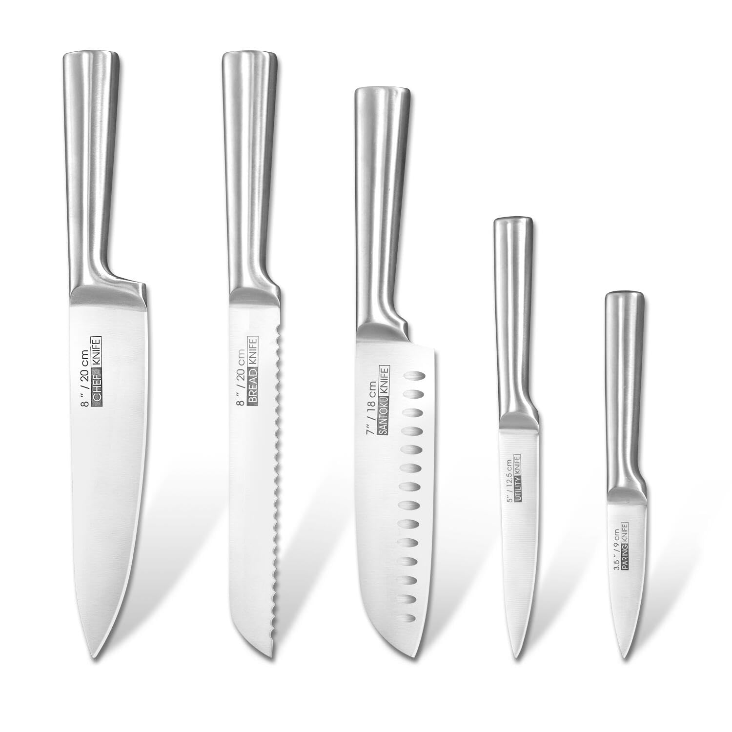 KOFERY 5 Piece Professional Kitchen Knife Set, Integrated Ergonomic Handle with High Carbon Stainless Steel Blades - Sharp Chef Knife Set for Multipurpose Cooking, Gift Box Included