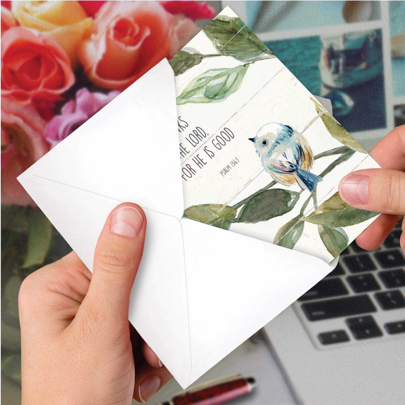 The Best Card Company Thank You Greeting Card w/ 5 x 7 Inch Envelope (1 Card) Scripture Birds C7108ETYG