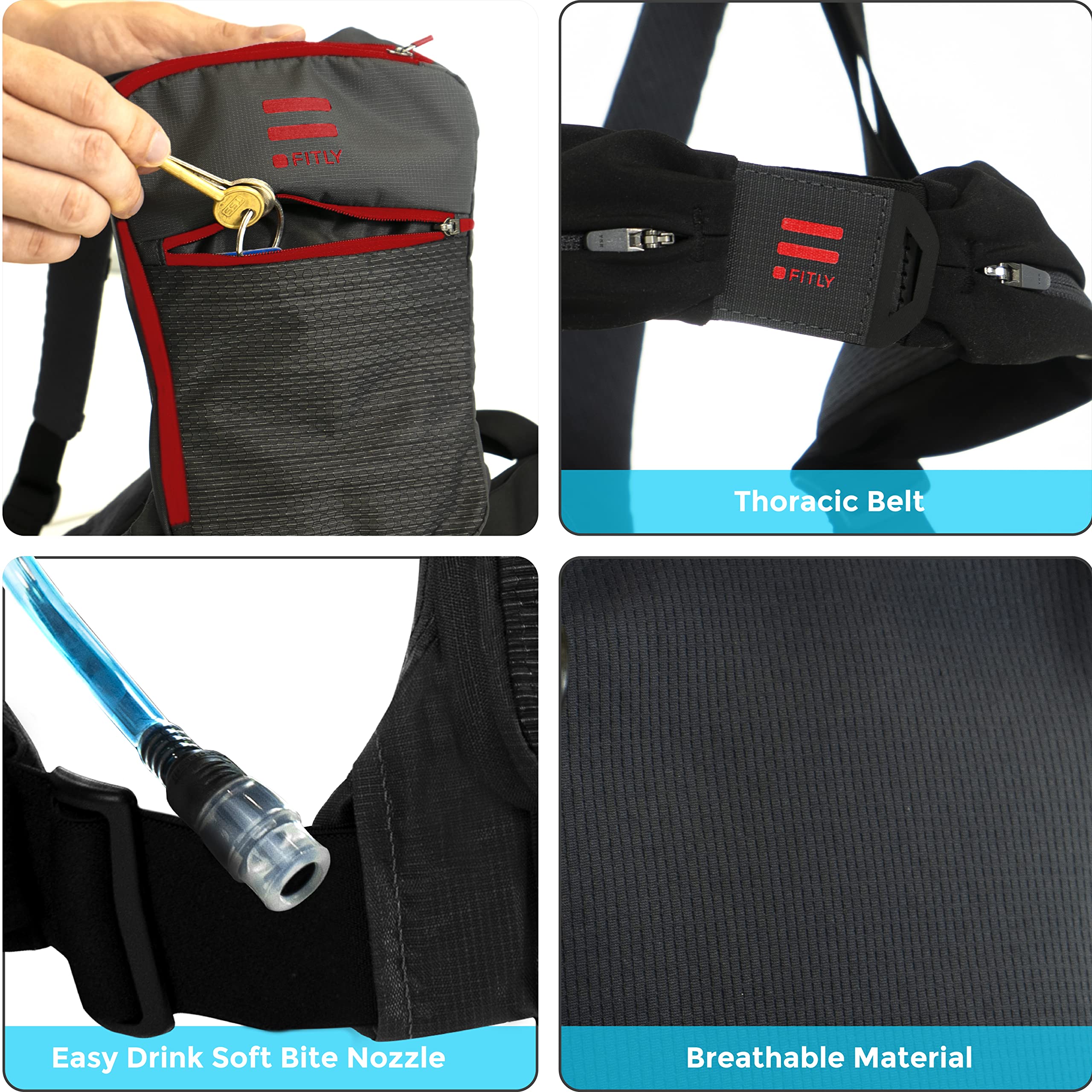 FITLY Sub90 Running Hydration Vest - Lightweight Running Pack For Men & Women with Phone Holder, Storage, Thoracic Belt - Running Water Pack - Carry Personal Items While Running - Red