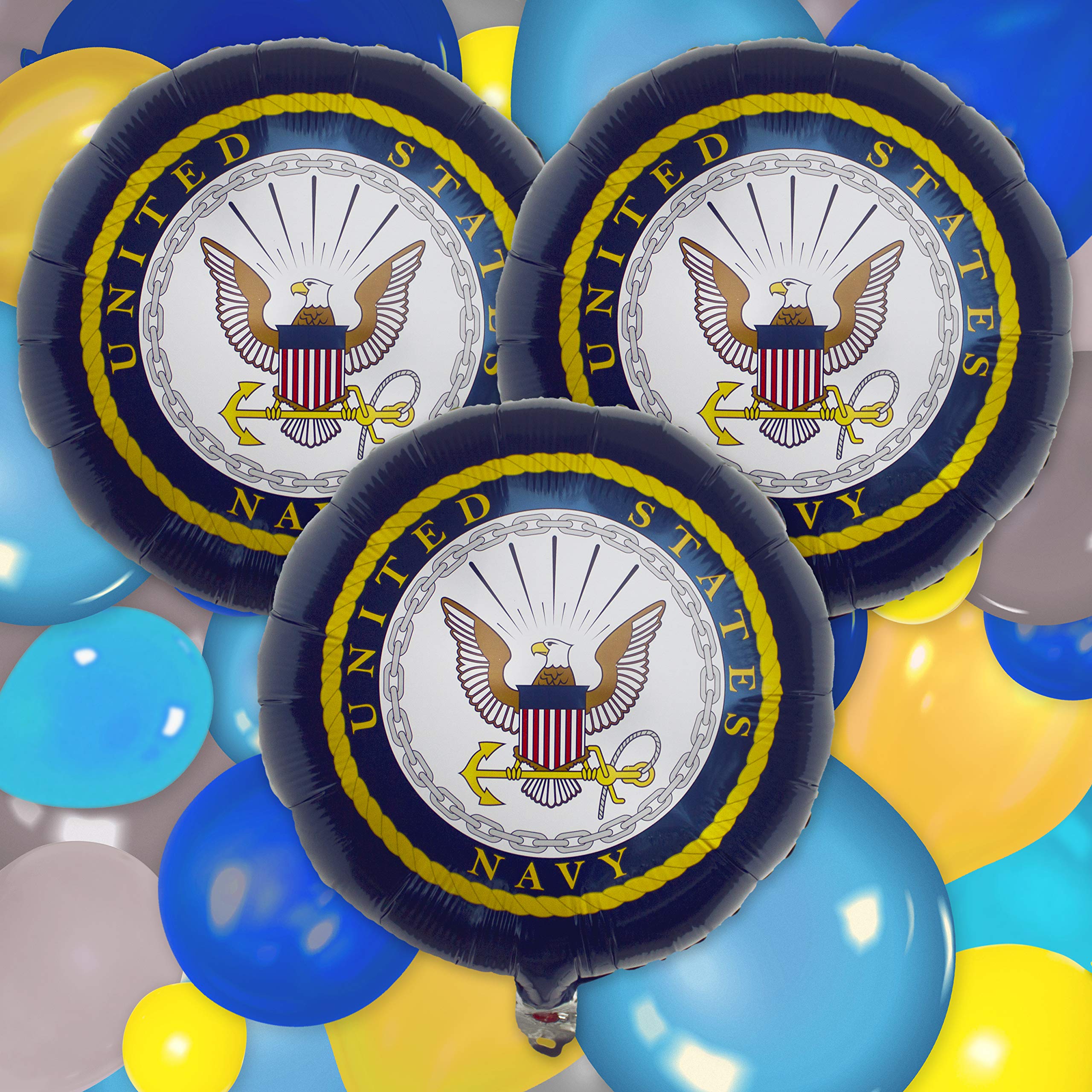 Havercamp U.S. Navy Balloons (3 Pcs.)! 3 (18β) Round Mylar Balloons with Officially Licensed U.S. Navy Crest logo.
