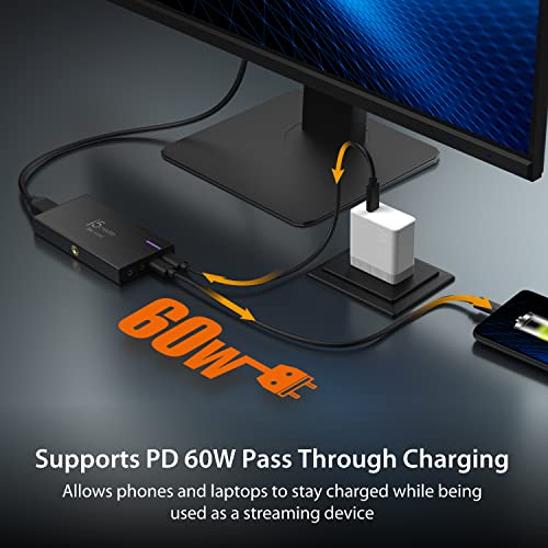 j5create 4K Game Video Capture Card with PD 60W Pass-Through Charging, Stream and Record 4K Video on PS5, PS4, Xbox, Switch, Work with OBS, Twitch, YouTube (JVA14)