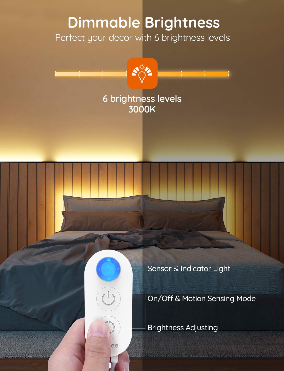 Govee Under Cabinet Lights, Motion Sensor LED Light Strip with Memory Function, 4pcs Adjustable Brightness and 3000K Warm White Closet Lights for Cabinet, Counter, Kitchen, Bedroom