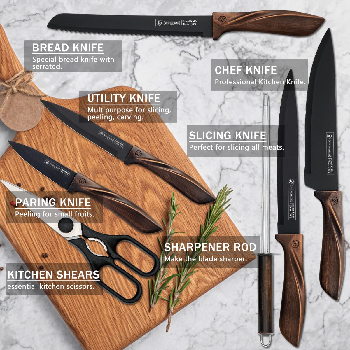 Kitchen Knife Set, 8-Piece Knife Sets for kitchen with Block and Sharpener Rod, High Carbon Stainless Steel Sharp Chef Knife Block Set Black Nonstick Coating & Ergonomic Handle
