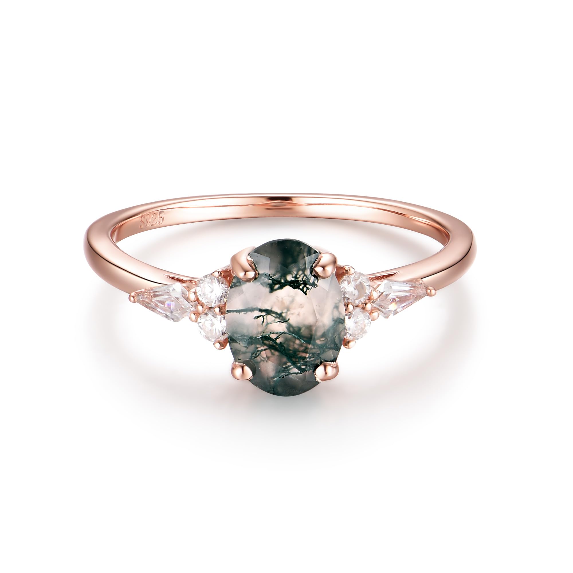 ITI KUOLOLIT Natural Moss Agate Ring Sterling SilverWedding Engagement Ring Green Agate Promise Wedding Rings for Women 6*8 Oval (Moss agate White, 8)