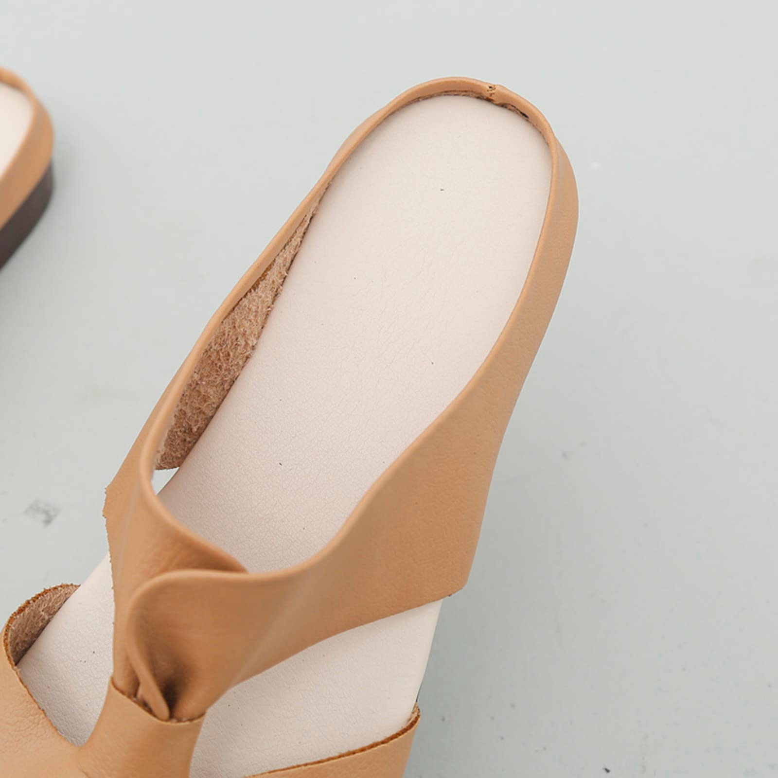 Ladies Fashion Leather Surface Solid Color Half Slippers Soft Sole Flat Casual Shoes Comfort Casual Shoes Men Khaki