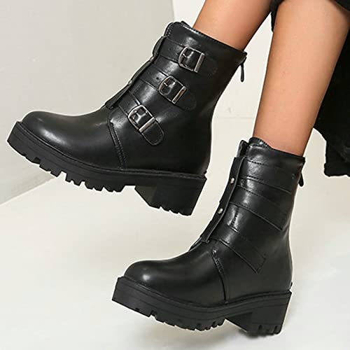 FASDNENDYS Boots for Women Ankle Booties Platforms Leather Women's Black Female Motorcycle Shoes Soft Boots Shoes Comfort