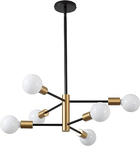MOUFIER Sputnik Chandelier Black and Gold Ceiling Light Height Adjustable E27 Modern Ceiling Lighting Fixture for Living Room Bedroom Dining Room Kitchen Office (6-Light)