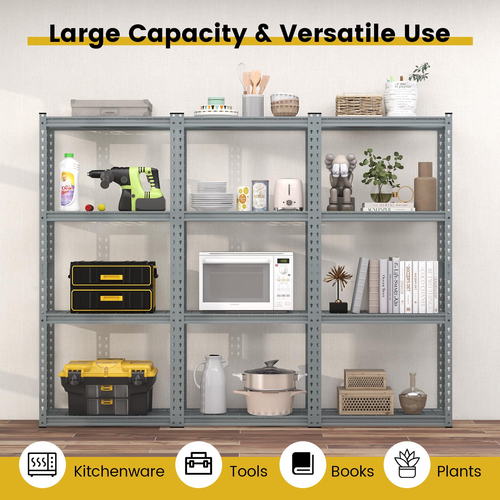 Tangkula 4-Tier Garage Storage Shelves, Heavy Duty Metal Storage Shelving Unit, Adjustable Utility Storage Rack Organizer for Warehouse Kitchen Pantry Basement, 27.5" L x 12" W x 60" H (1, Gray)